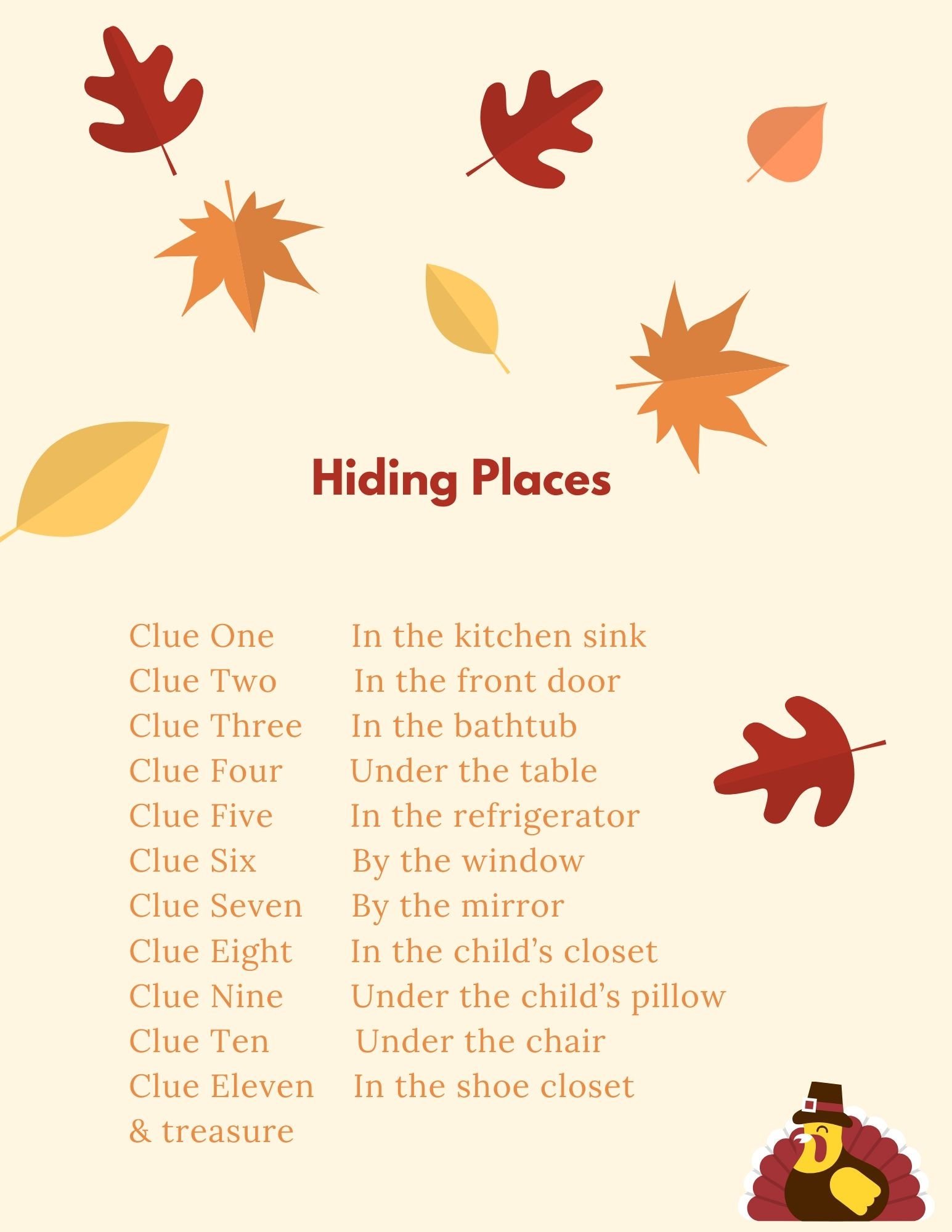 Thanksgiving Scavenger Hunt Riddles/clues With a Thank You Note to Your ...