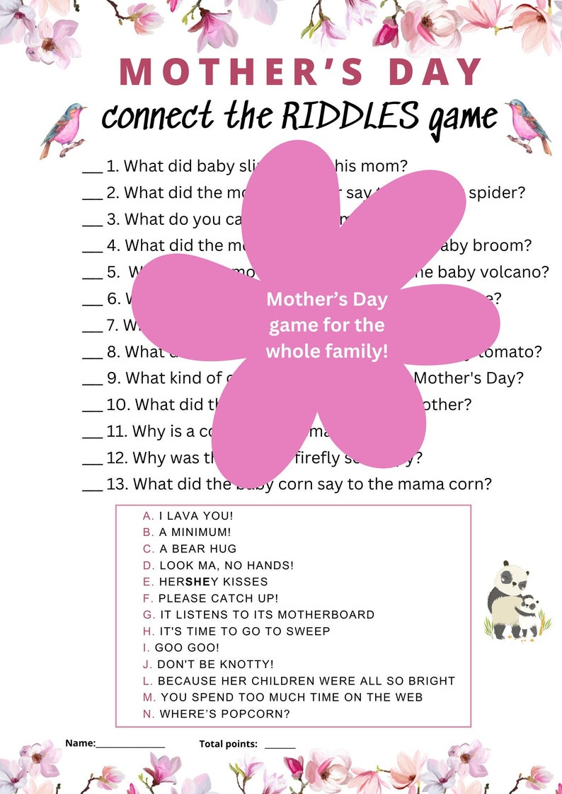 Mother's Day Connect the RIDDLES Game Kids Game for Mother's Day/fun ...