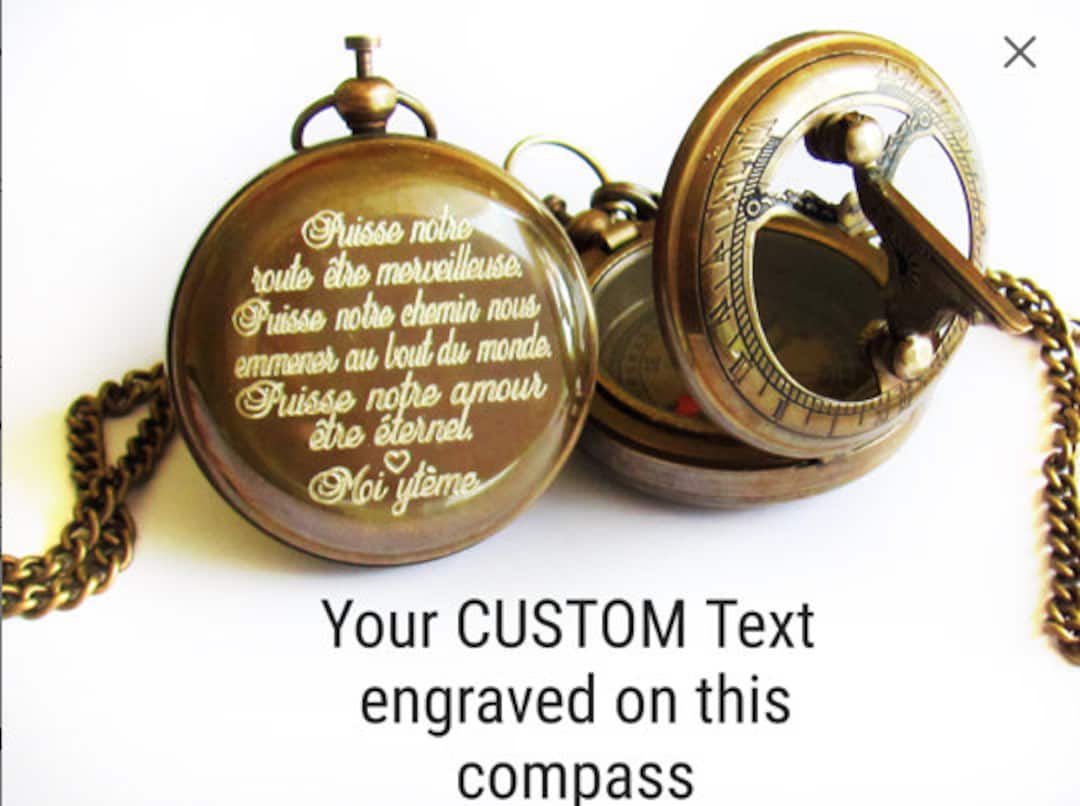 Engraved Compass Gift, Real Custom Compass With Chain - Etsy
