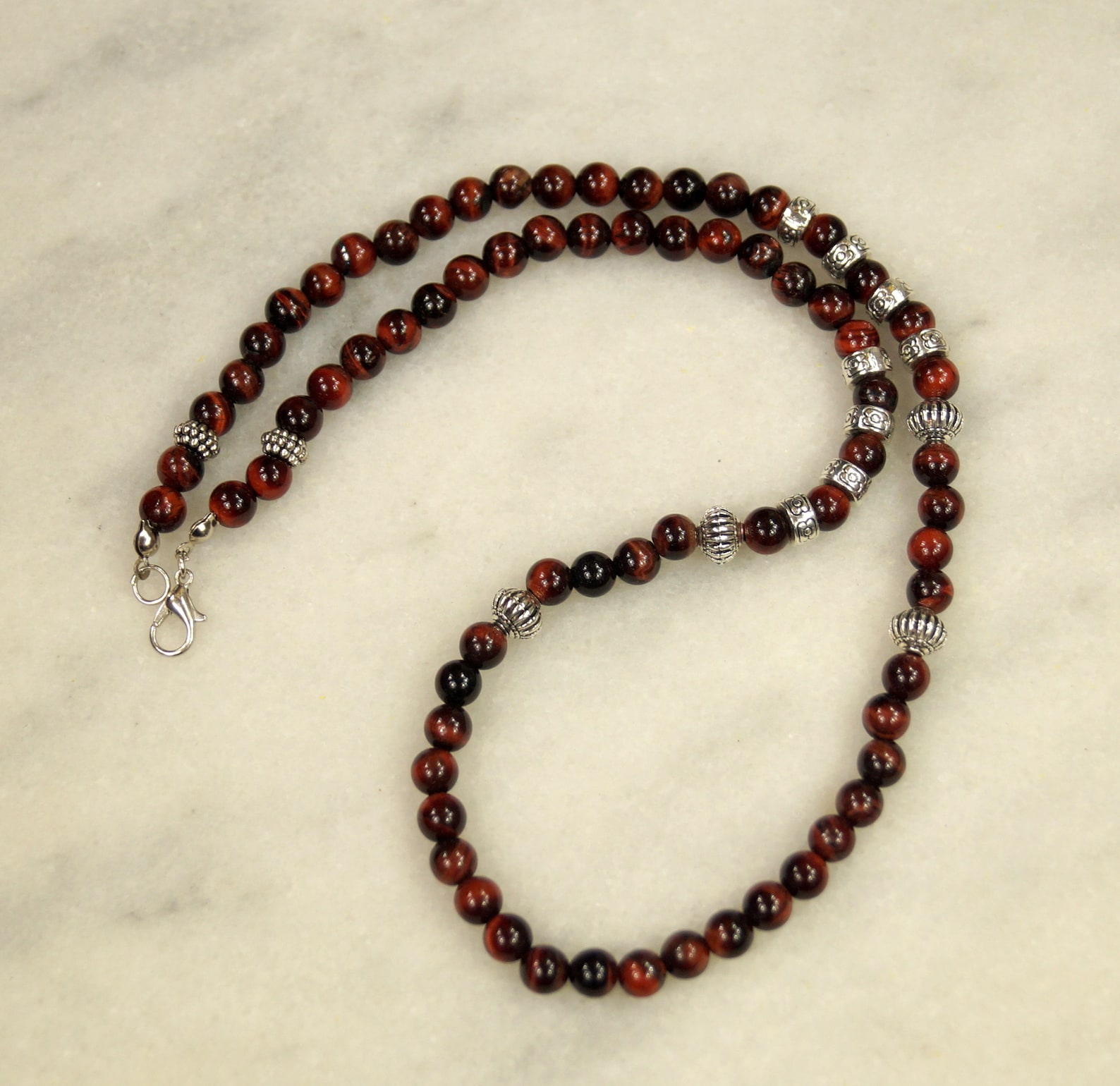 Red Tiger Eyes Mens Beaded Necklacemens - Etsy