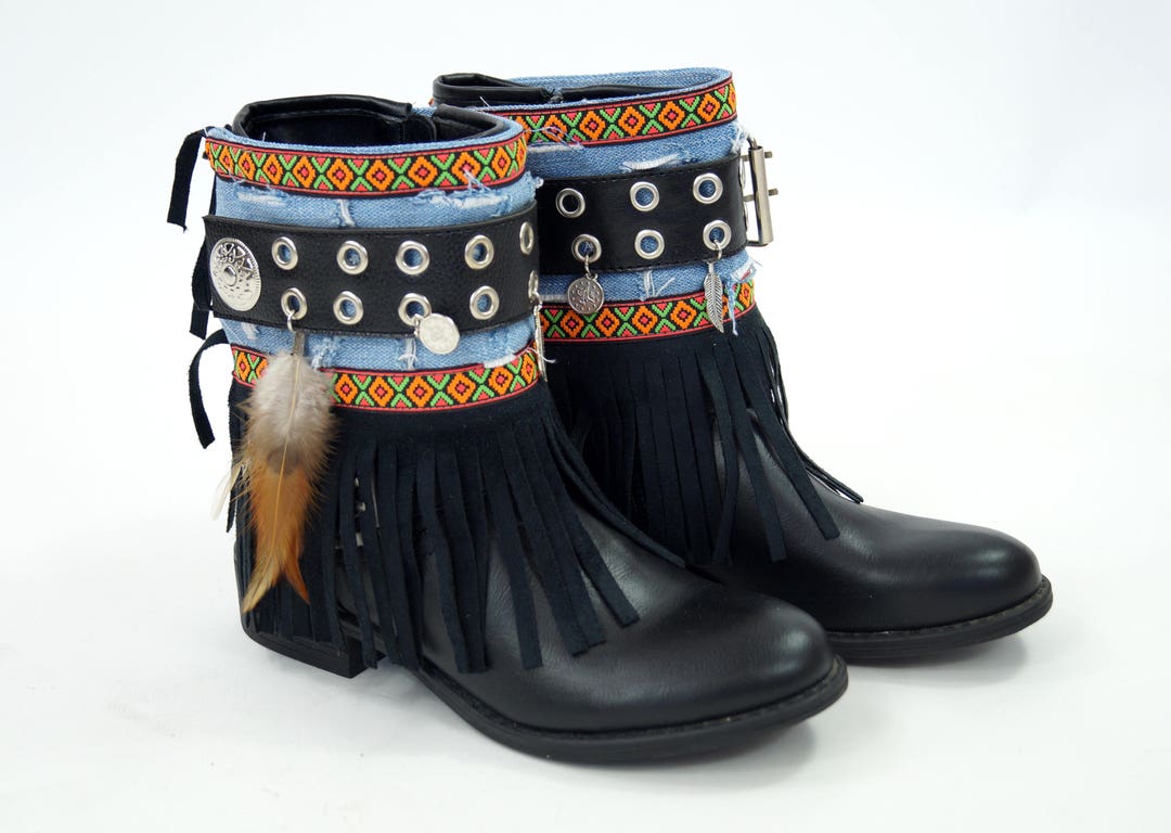 Native American Denim Fringe Boot Covers-boho Boot Covers -super ...
