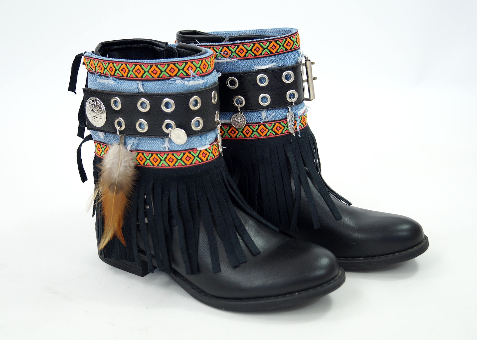 Native American Denim Fringe Boot Covers-boho Boot Covers -super ...