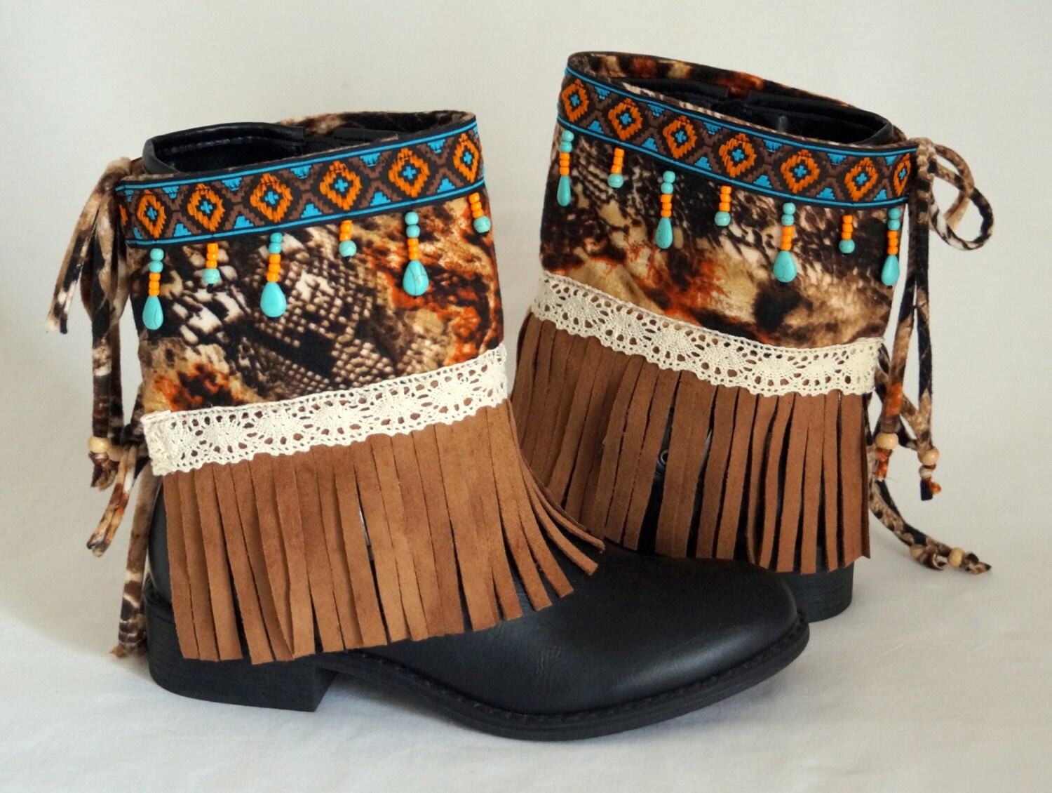 Native American Fringe Boot Covers-boho Boot Covers -gypsy Boot Cuffs ...