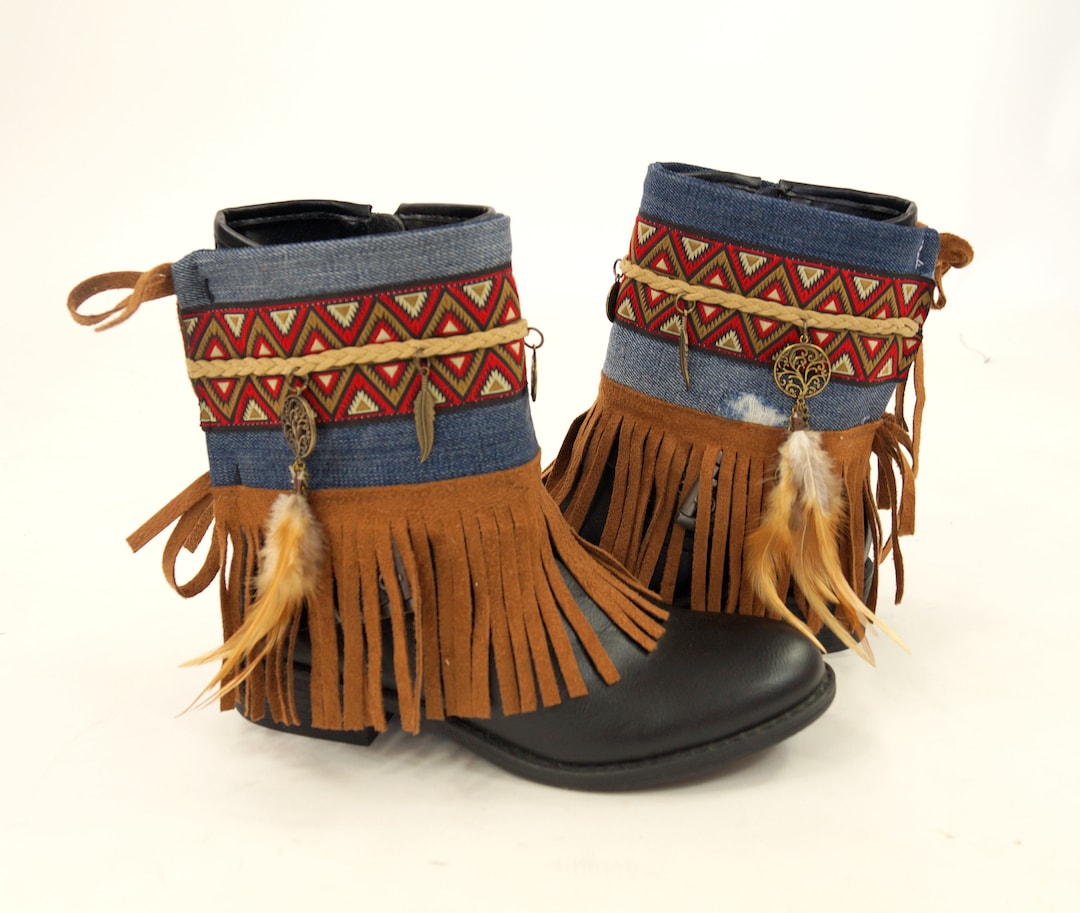 Boho Boot Covers/native American Denim Fringe Boot Covers/gypsy Boot ...