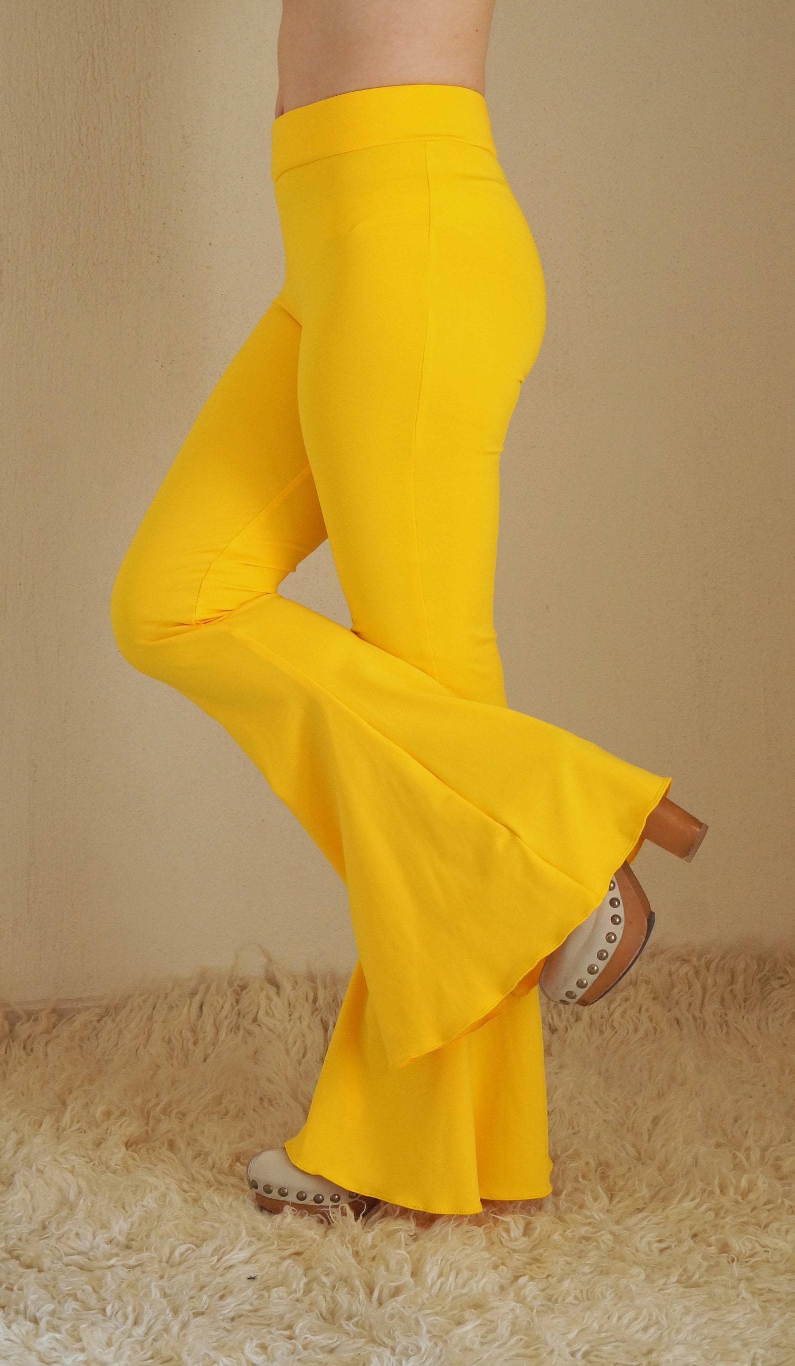 Yellow Neon High Waist Bell Bottoms Women,flare Pant,women Leggings,70s ...
