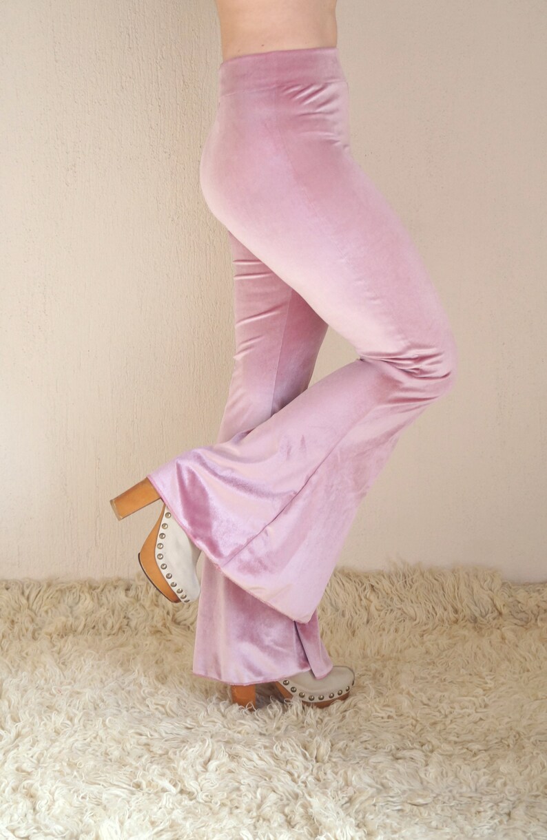 Blush Pink Velvet Bell Bottoms Womenwomen's - Etsy