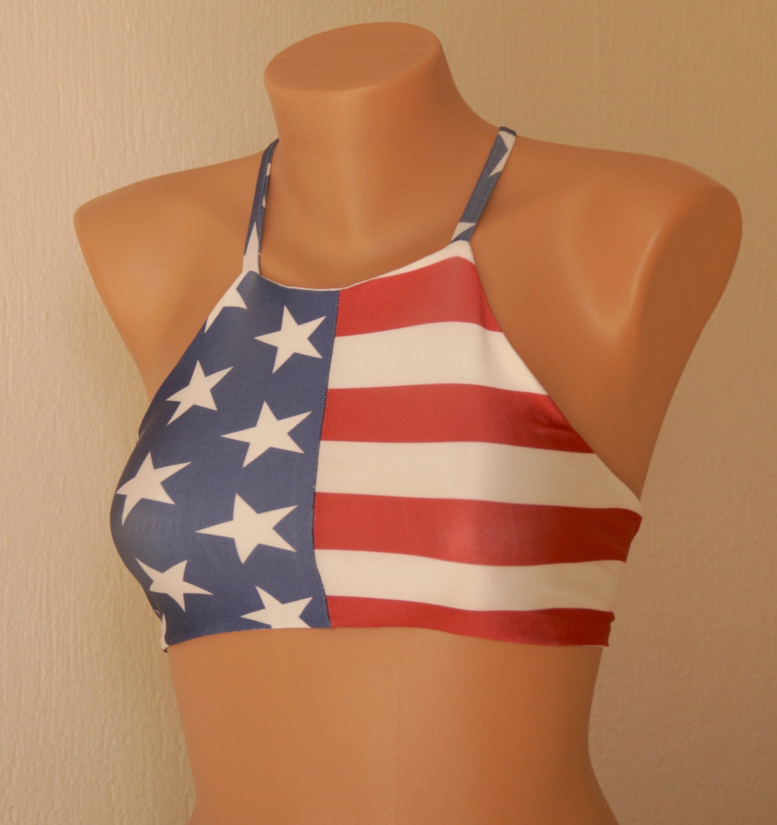 American Flag Bikini Top/american Flag High Neck Halter Bikini - Etsy