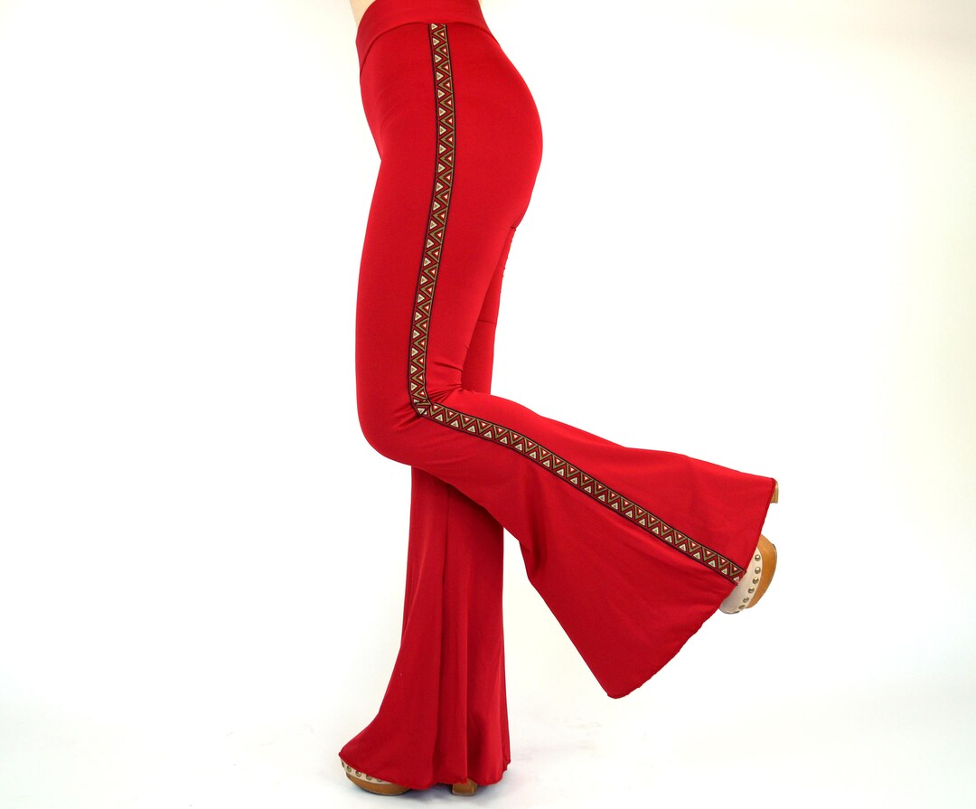 Red Bell Bottoms Women,stretchy Flare Pants,native American Pants,hand ...