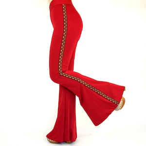 Red Bell Bottoms Women,stretchy Flare Pants,native American Pants,hand ...
