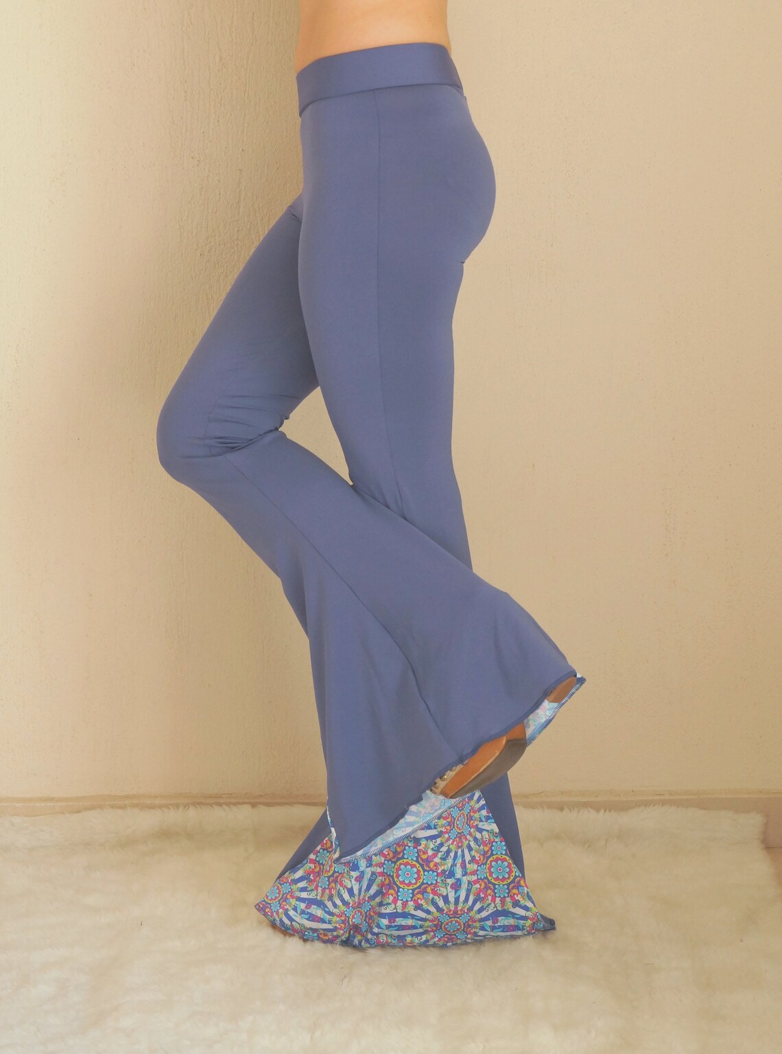 Lilac Floral Boho Bell Bottoms Women,flare Pants,stretchy,plus Size ...