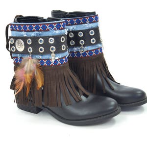 Native American Denim Fringe Boot Covers-boho Boot Covers gypsy Boot ...