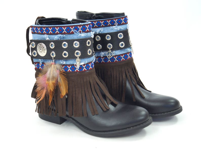 Native American Denim Fringe Boot Covers-boho Boot Covers - Etsy
