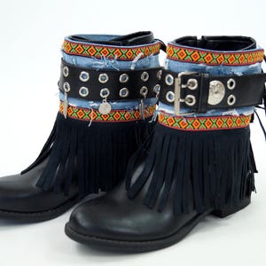 Native American Denim Fringe Boot Covers-boho Boot Covers -super ...