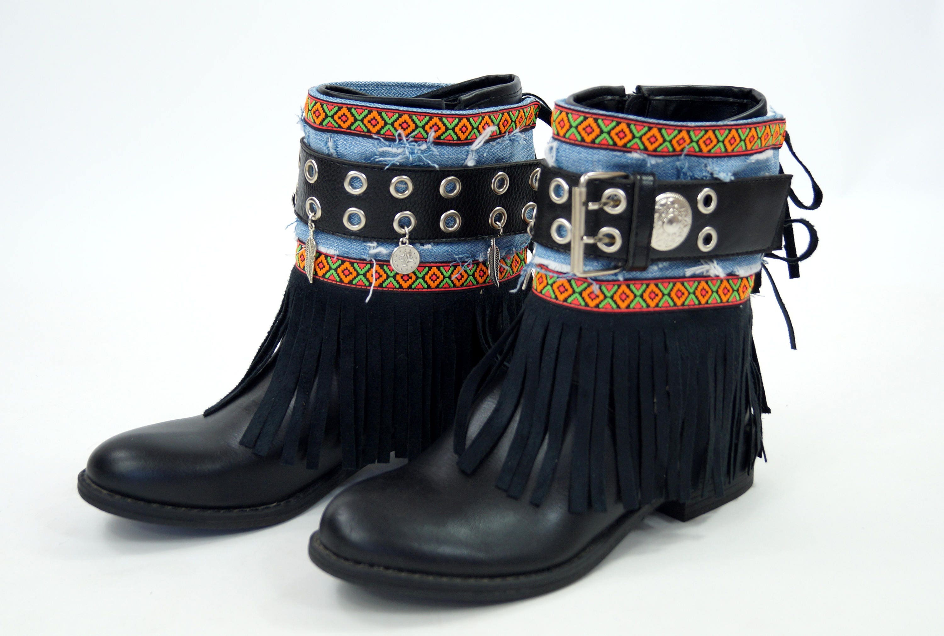 Native American Denim Fringe Boot Covers-boho Boot Covers -super ...