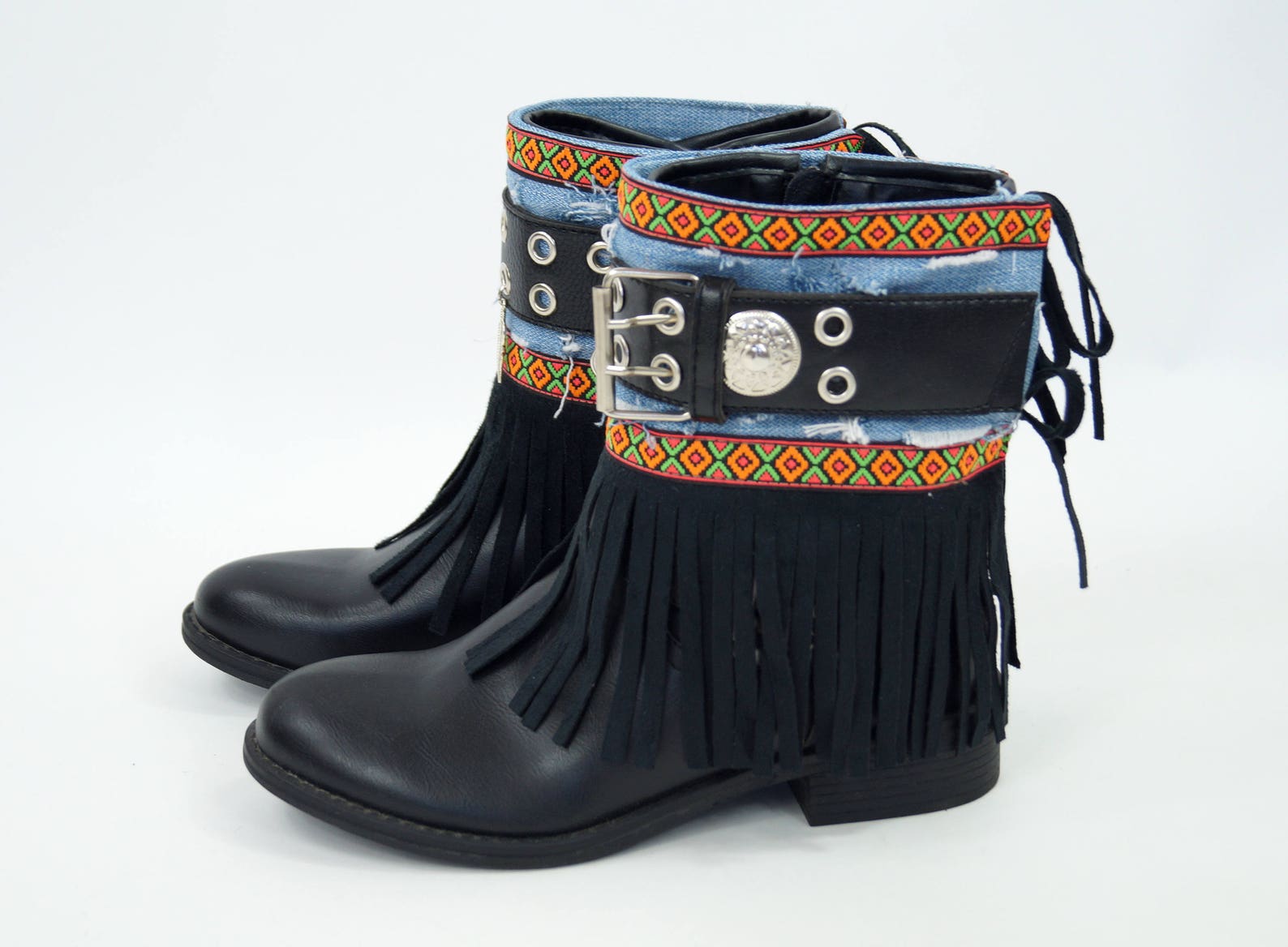 Native American Denim Fringe Boot Covers-boho Boot Covers -super ...
