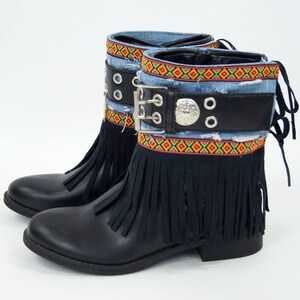 Native American Denim Fringe Boot Covers-boho Boot Covers -super ...