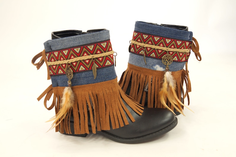 Boho Boot Covers/native American Denim Fringe Boot Covers/gypsy Boot ...
