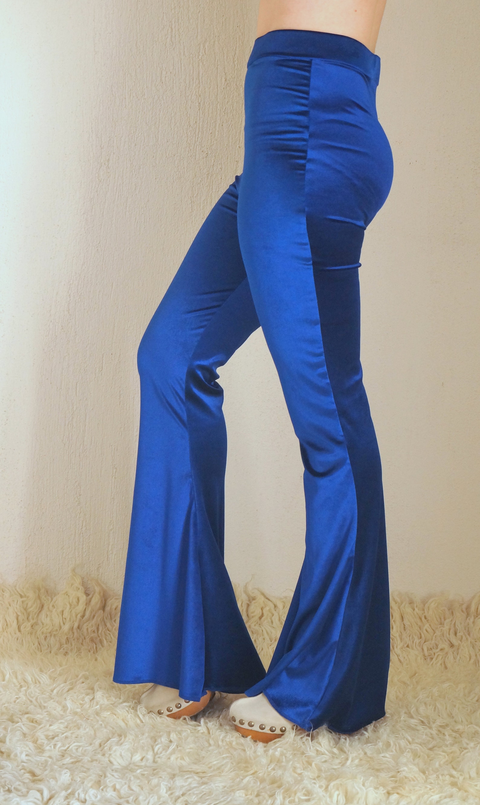 Royal Blue Velvet High Waist Bell Bottoms Women// Leggings//festival ...