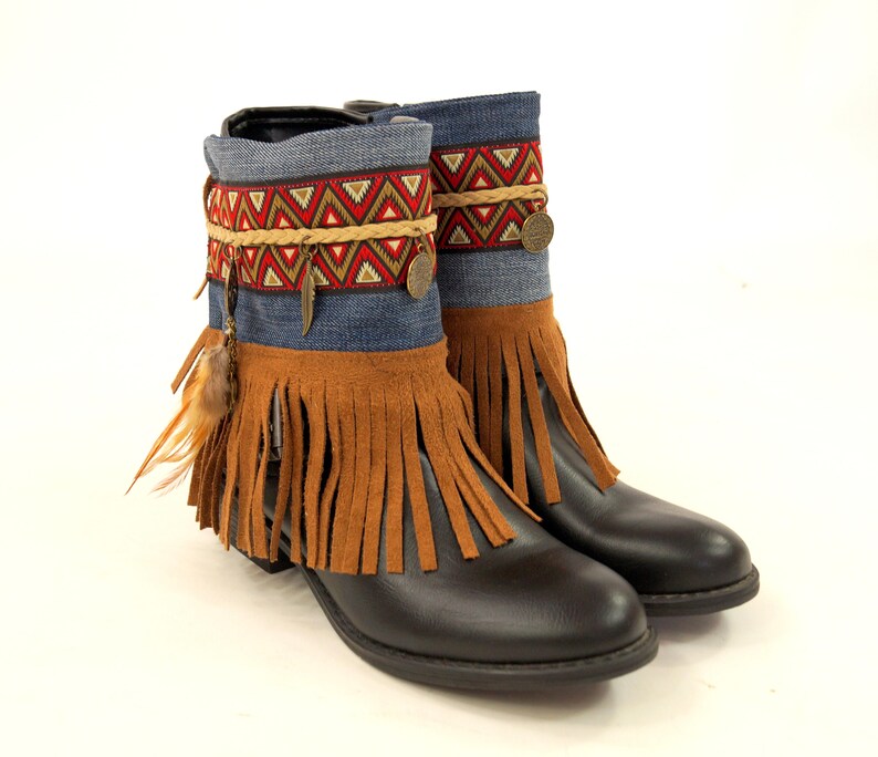 Boho Boot Covers/native American Denim Fringe Boot Covers/gypsy Boot ...