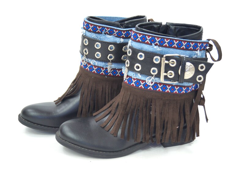 Native American Denim Fringe Boot Covers-boho Boot Covers - Etsy