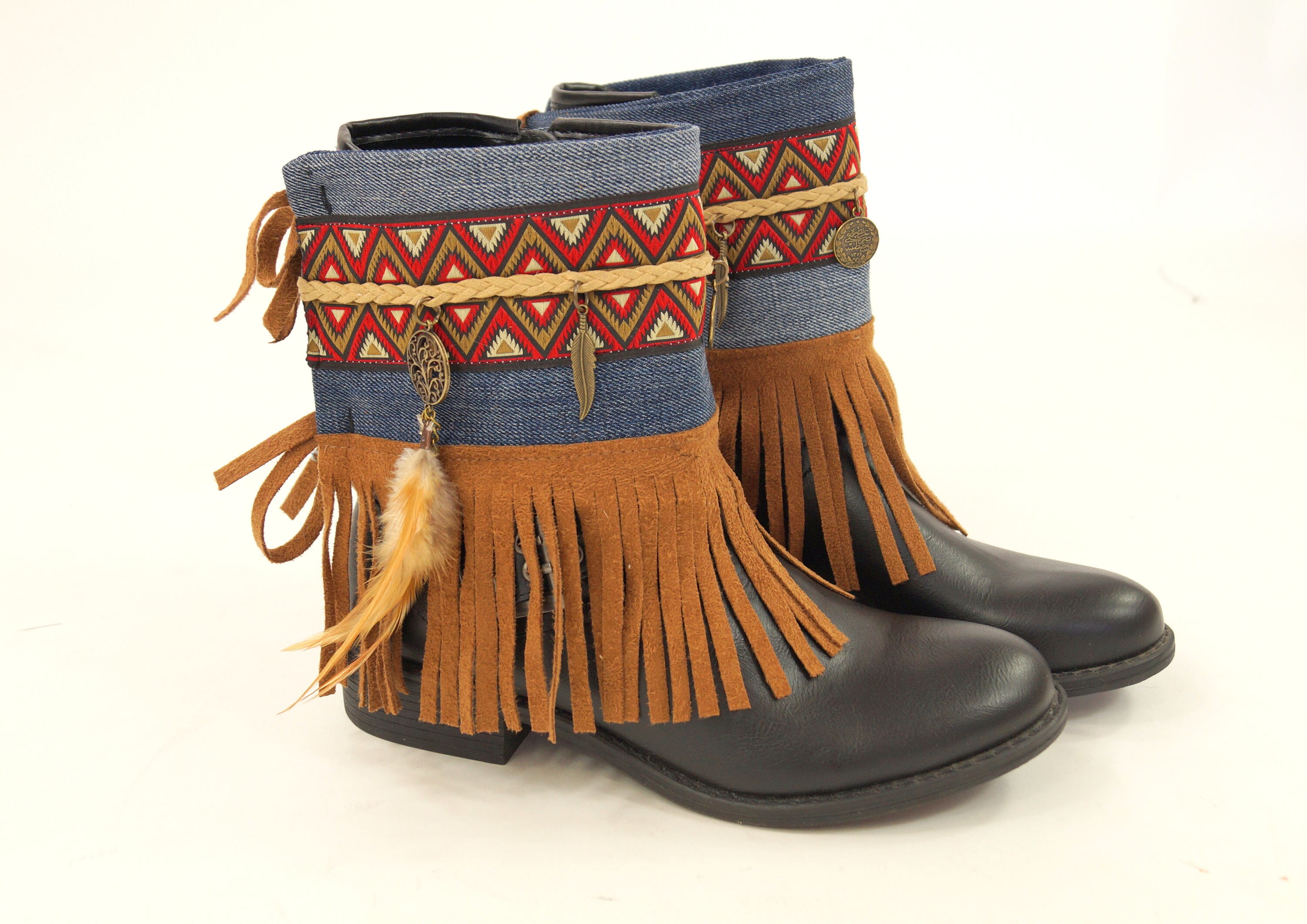 Boho Boot Covers/native American Denim Fringe Boot Covers/gypsy Boot ...