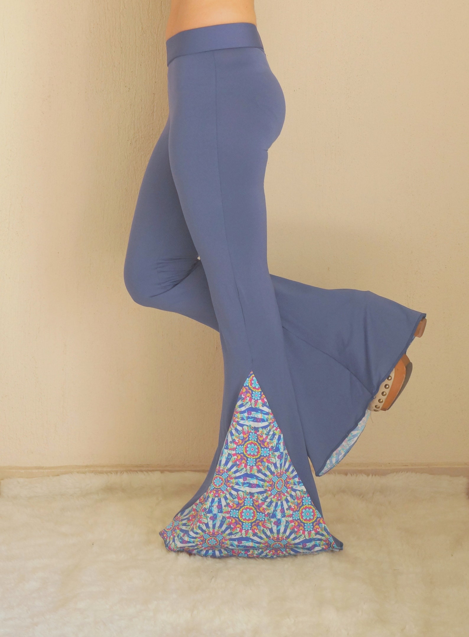 Lilac Floral Boho Bell Bottoms Women,flare Pants,stretchy,plus Size ...