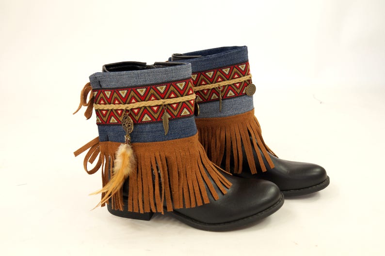 Boho Boot Covers/native American Denim Fringe Boot Covers/gypsy Boot ...