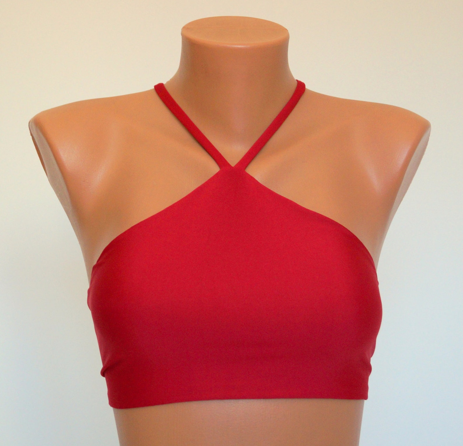 Red Bikini Top/red Triangle High Neck Halter Bikini Top/bathing Suits ...