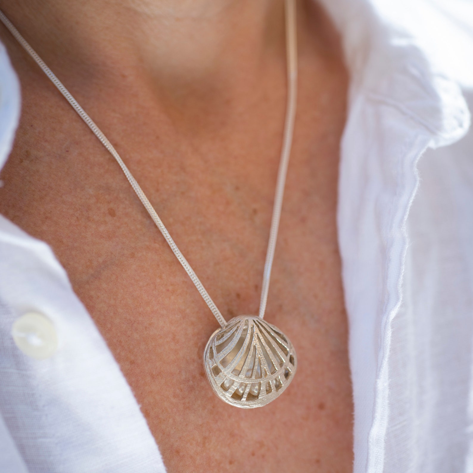 Sea Shell Locket Necklace With Pearls Large Sterling Silver - Etsy