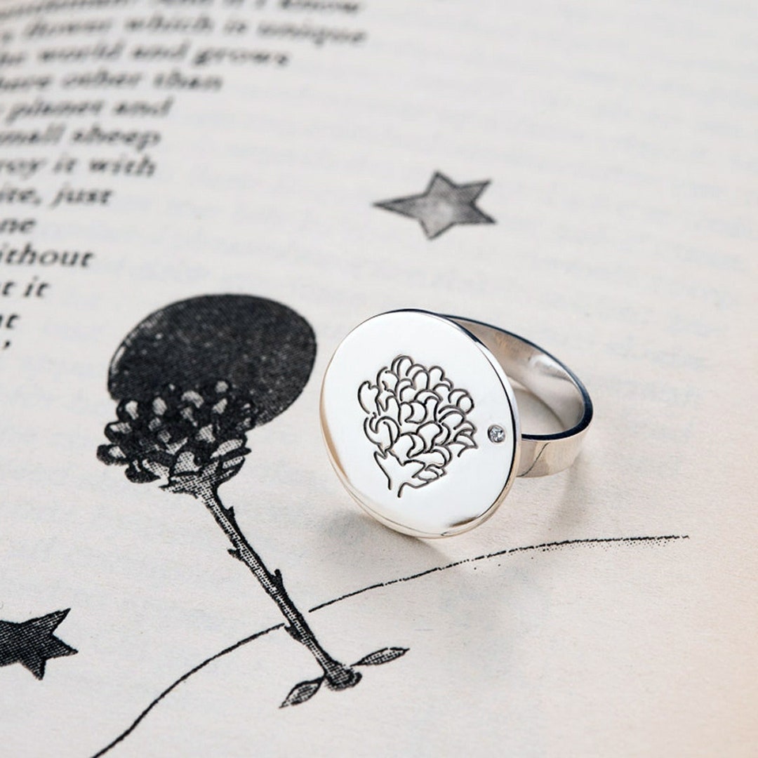 Birth Flowers Ring, the Little Prince Rose Ring, Engraved Rose Flower ...