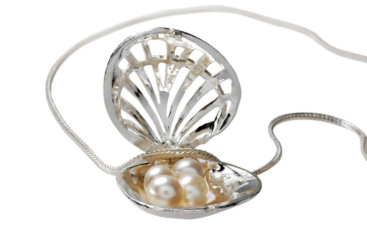 Sea Shell Locket Necklace With Pearls, Large Sterling Silver Seashell ...