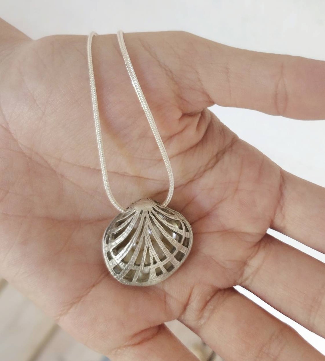 Sea Shell Locket Necklace With Pearls Large Sterling Silver - Etsy