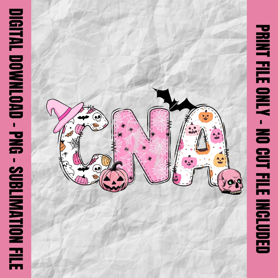 Pink Halloween CNA Png, Doodle Text CNA Png, Spooky CNA Shirt, Fall Cna ...