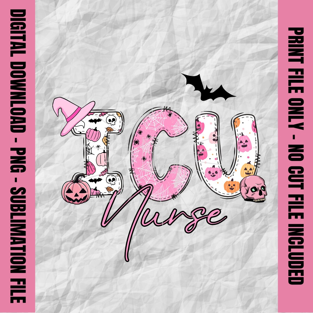 Pink Halloween ICU Nurse Png, Doodle Text ICU Nurse Png, Spooky ICU ...