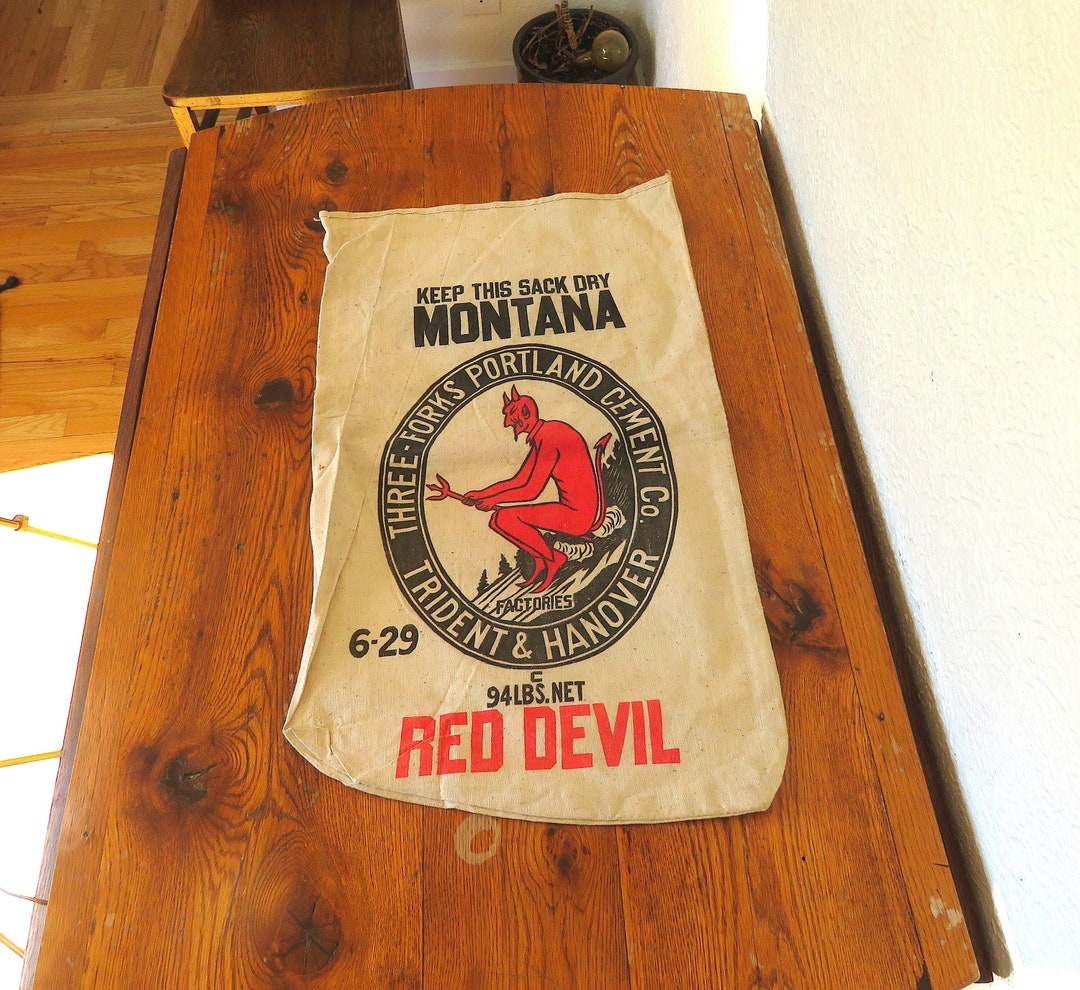 Vintage 30's Red Devil Portland Cement Bag Three Forks Montana Trident ...