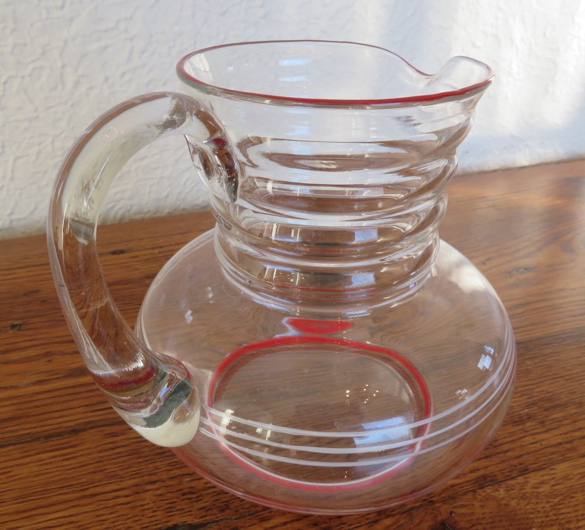 Vintage Dunbar Glass Pitcher Flint Glass Pitcher Red and White | Etsy