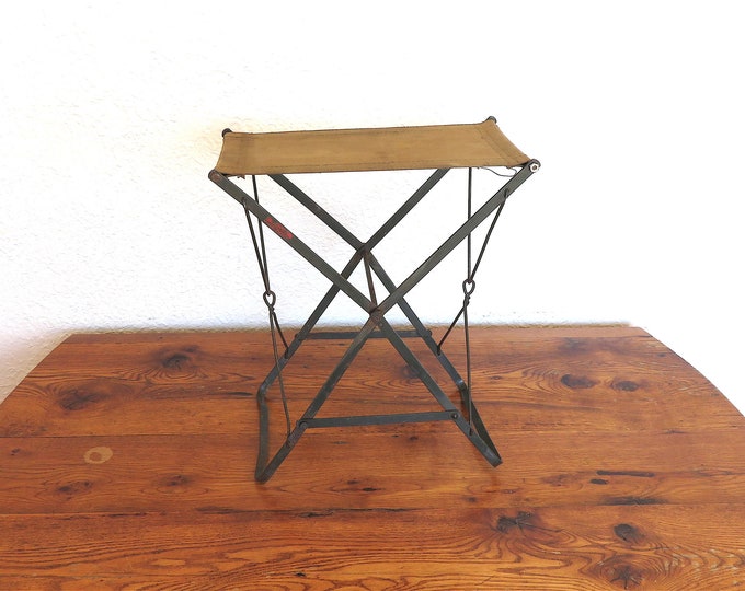 Antique US Army Folding Field Stool Metal & Canvas Lincoln Folding ...