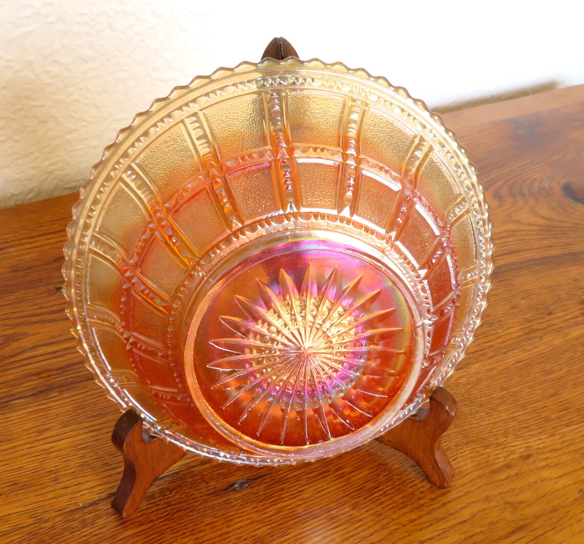 Vintage Imperial Glass Beaded Block Marigold Carnival Glass - Etsy