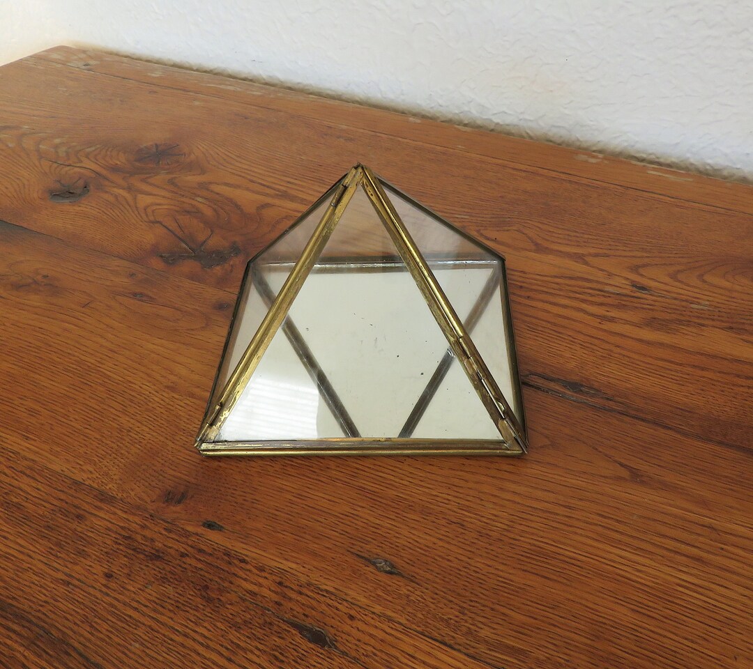 Vintage Pyramid Brass and Glass Mirrored Display Case Curio Box - Etsy