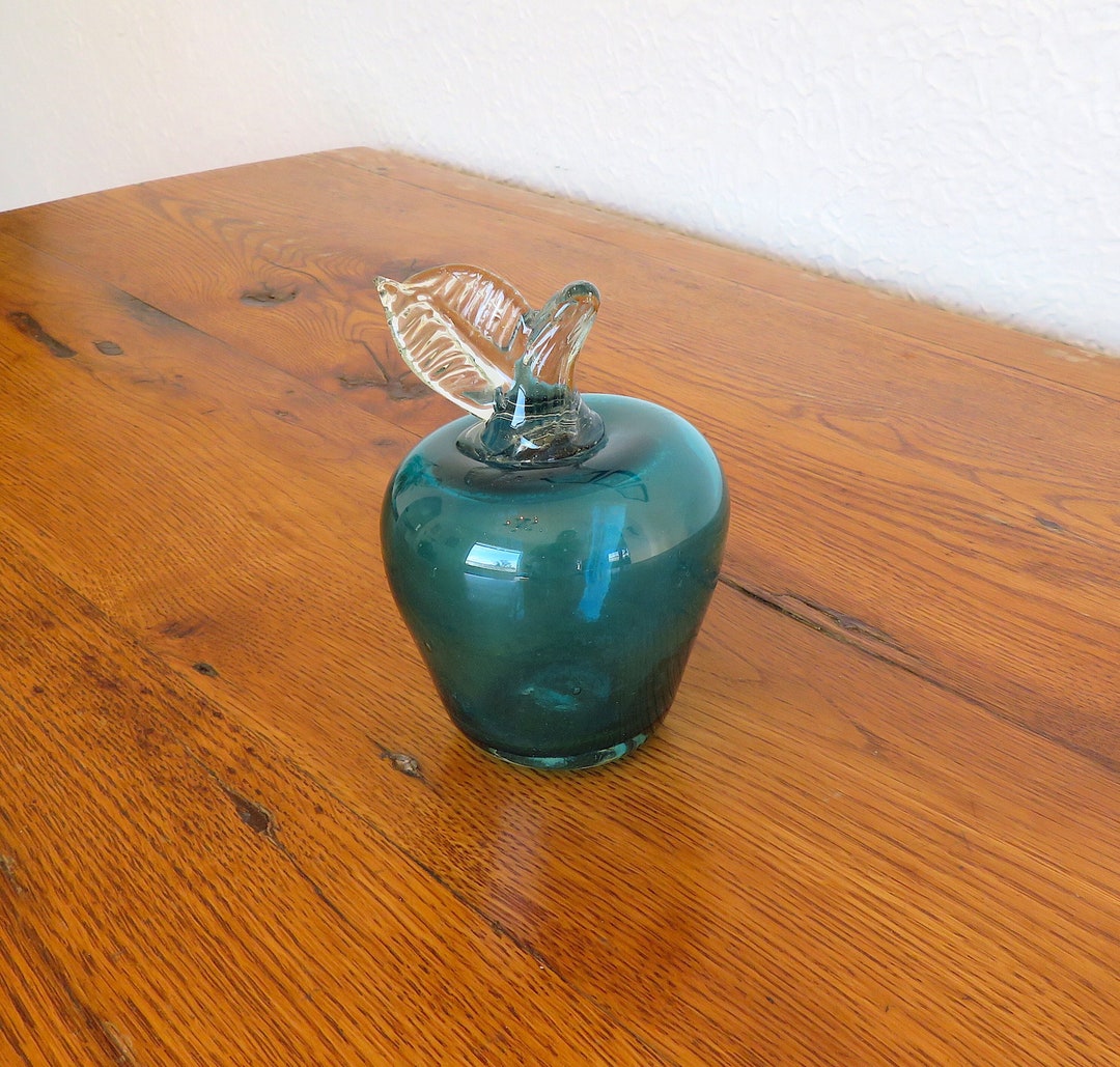 Vintage Hand Blown Glass Apple Aqua Blue - Etsy
