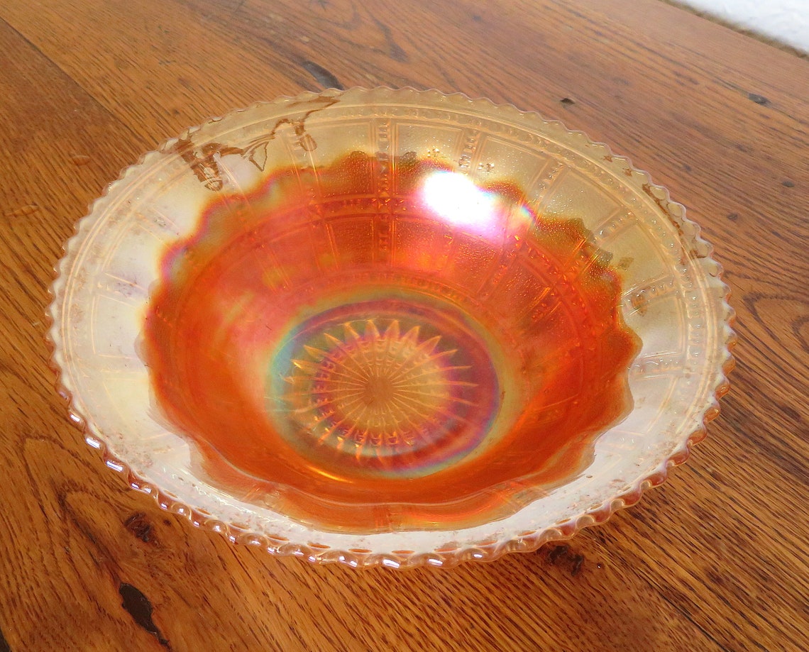 Vintage Imperial Glass Beaded Block Marigold Carnival Glass Bowl SALE ...