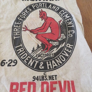 Vintage 30's Red Devil Portland Cement Bag Three Forks - Etsy