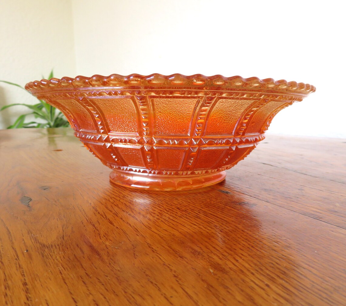 Vintage Imperial Glass Beaded Block Marigold Carnival Glass - Etsy