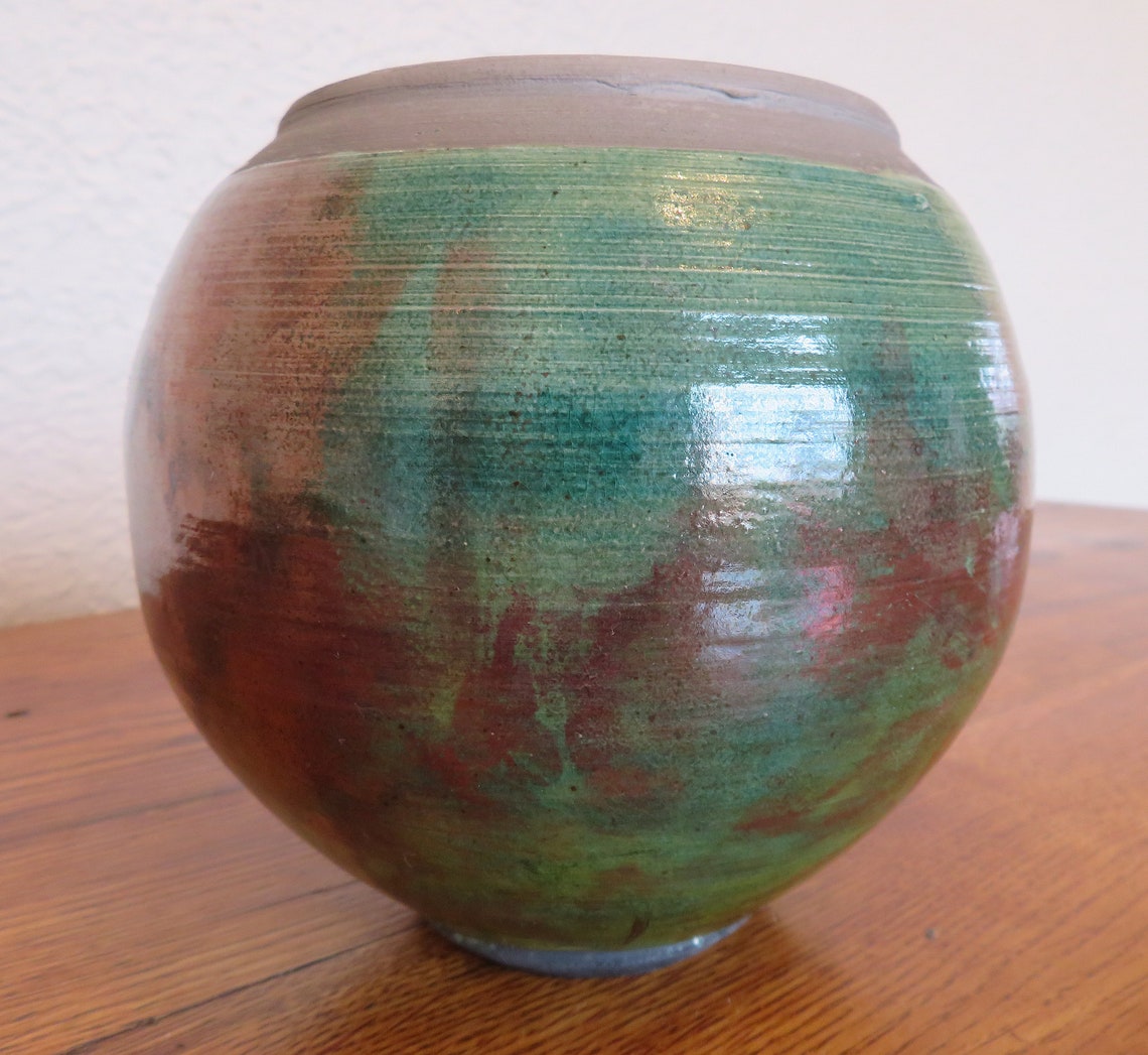 Vintage Raku Pottery Vase Studio Artist Signed Iridescent | Etsy