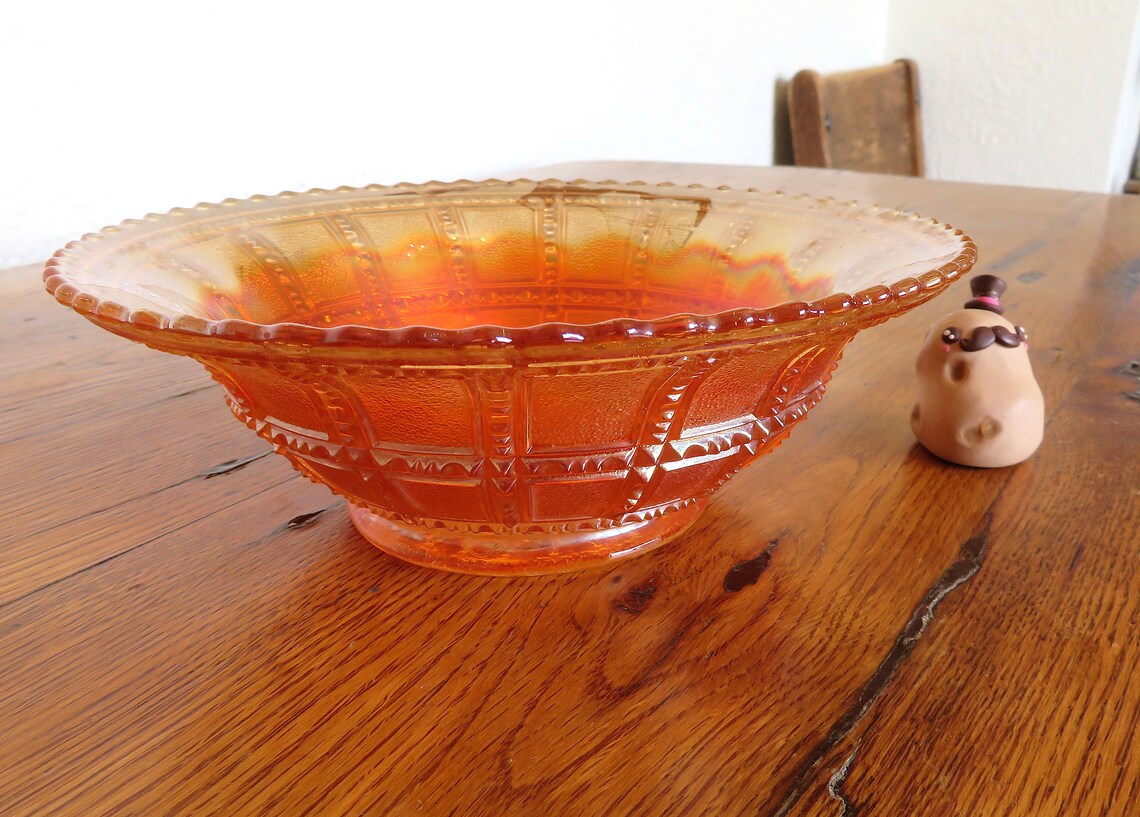 Vintage Imperial Glass Beaded Block Marigold Carnival Glass - Etsy