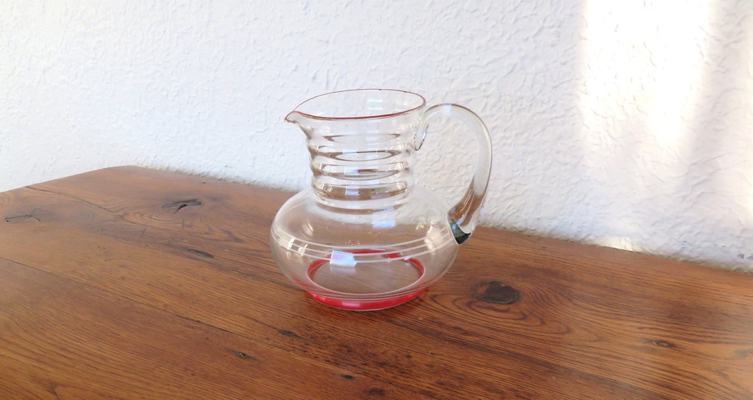 Vintage Dunbar Glass Pitcher Flint Glass Pitcher Red and White Stripes ...