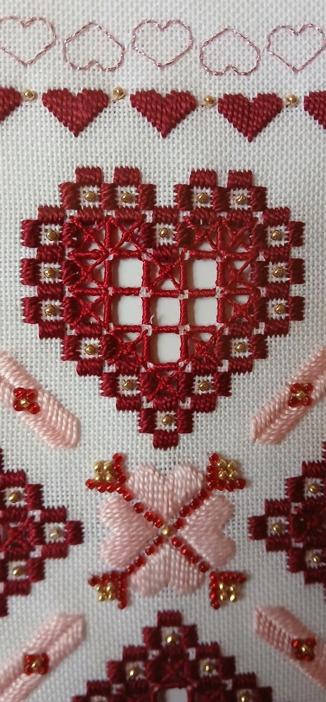 My Beaded Heart Red and Pink Hardanger Embroidery Chart - Etsy