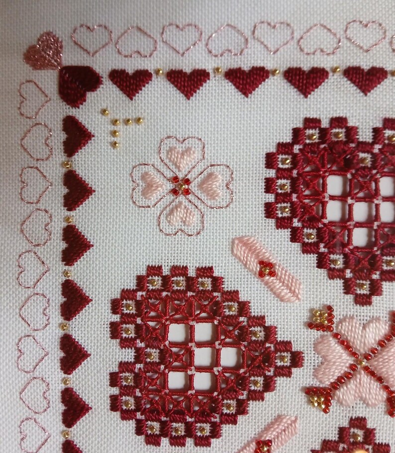 My Beaded Heart Red and Pink Hardanger Embroidery Chart - Etsy
