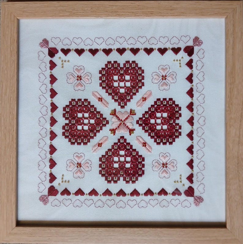 My Beaded Heart Red and Pink Hardanger Embroidery Chart - Etsy