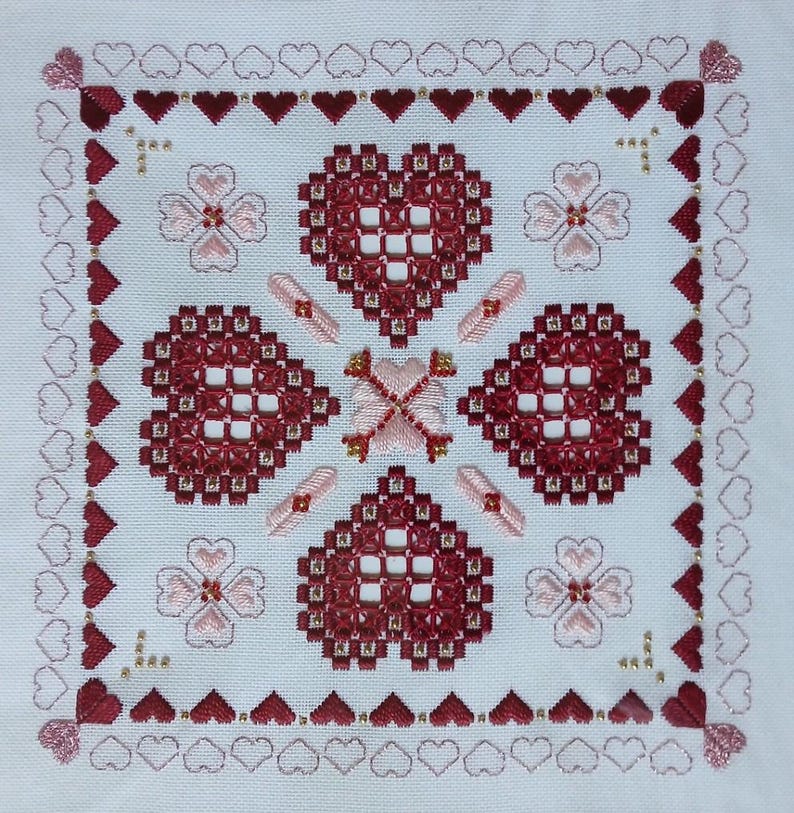 My Beaded Heart Red and Pink Hardanger Embroidery Chart - Etsy